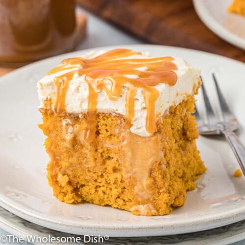 Butterscotch Pumpkin Poke Cake - The Wholesome Dish